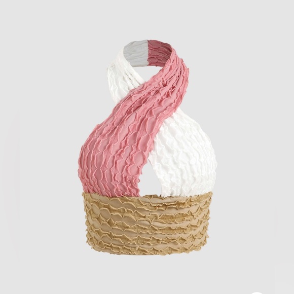 Tops | Colorblock Halter Plunge Top | Poshmark